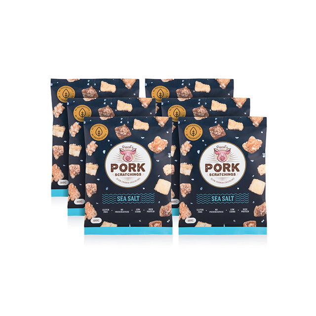 Pascal's Pork Scratchings - 6 x 100g Packets - Premium Pork Crackling